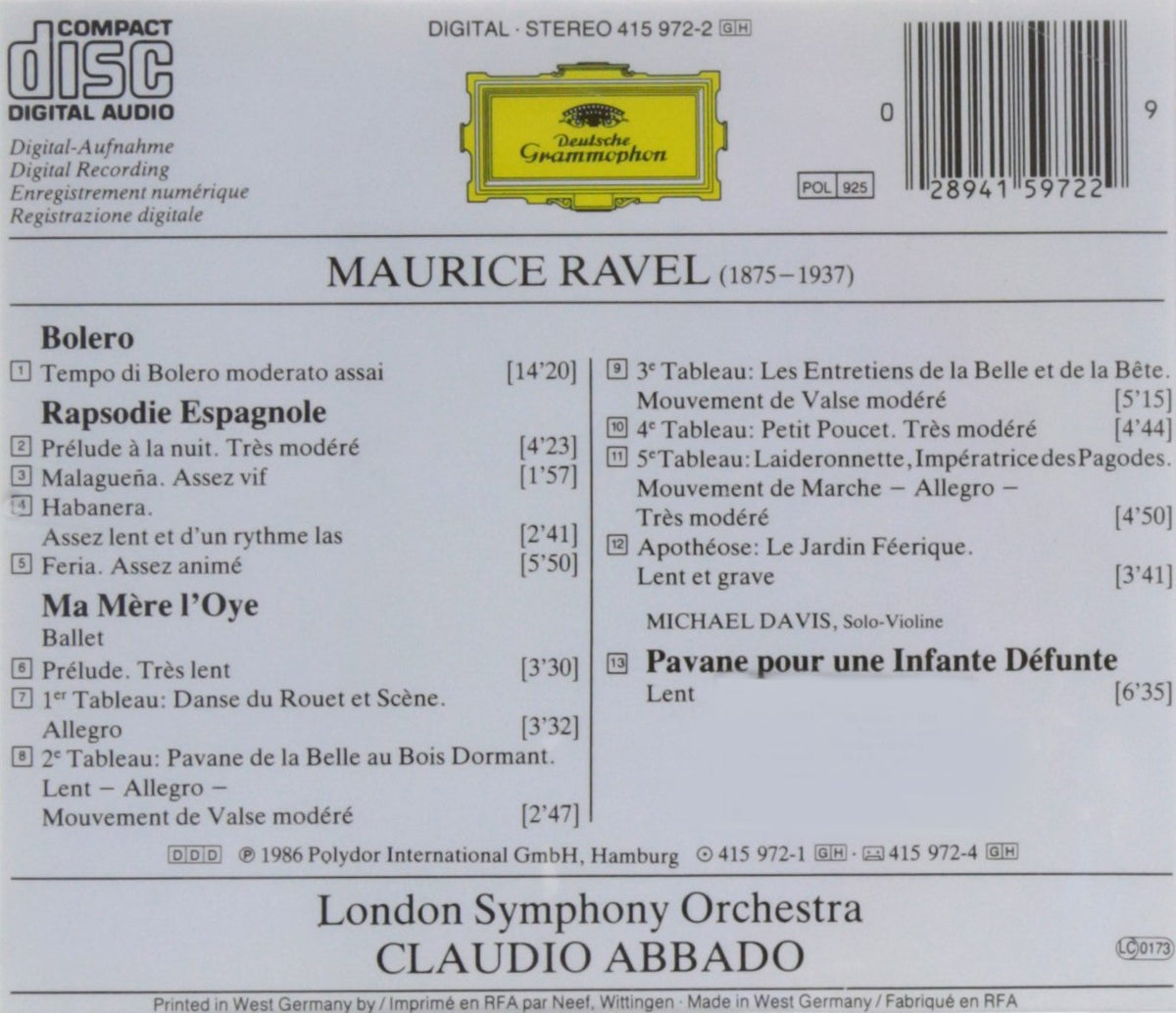 RAVEL - Boléro, Ma Mère L'oye, Rapsodie Espagnole, Pavane Pour Une Inf – Bongiovanni Musica