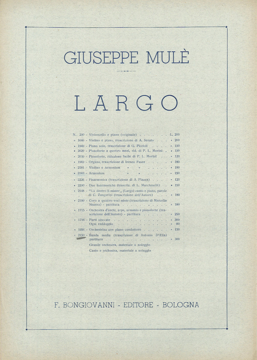 MULÈ - Largo, per banda (partitura) – Bongiovanni Musica