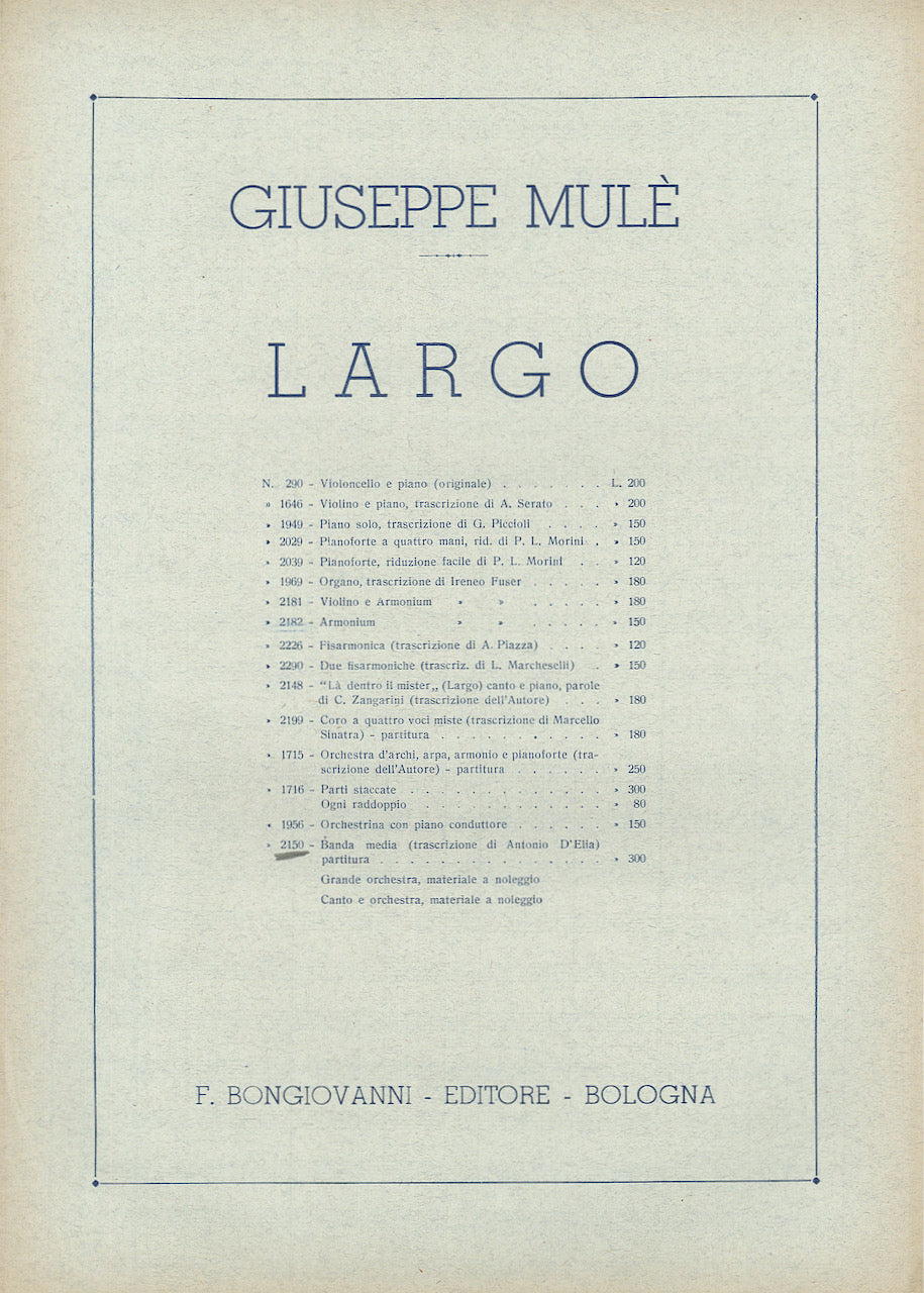 MULÈ - Largo, per banda (partitura) – Bongiovanni Musica