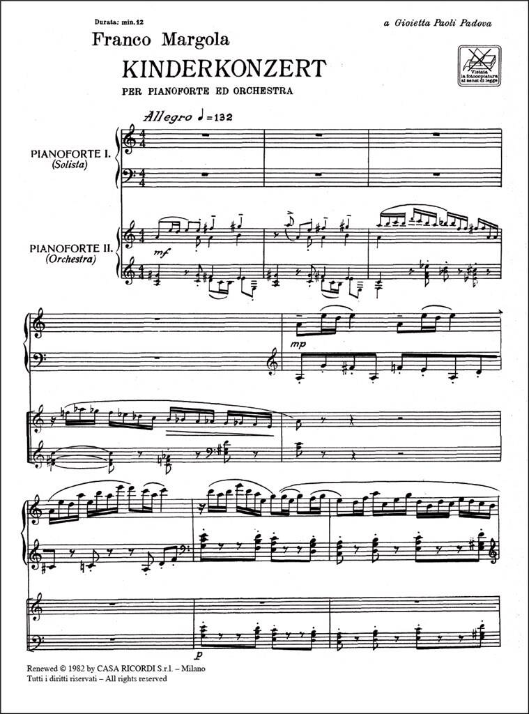 MARGOLA - Kinderkonzert per pianoforte e orchestra, riduzione per due ...