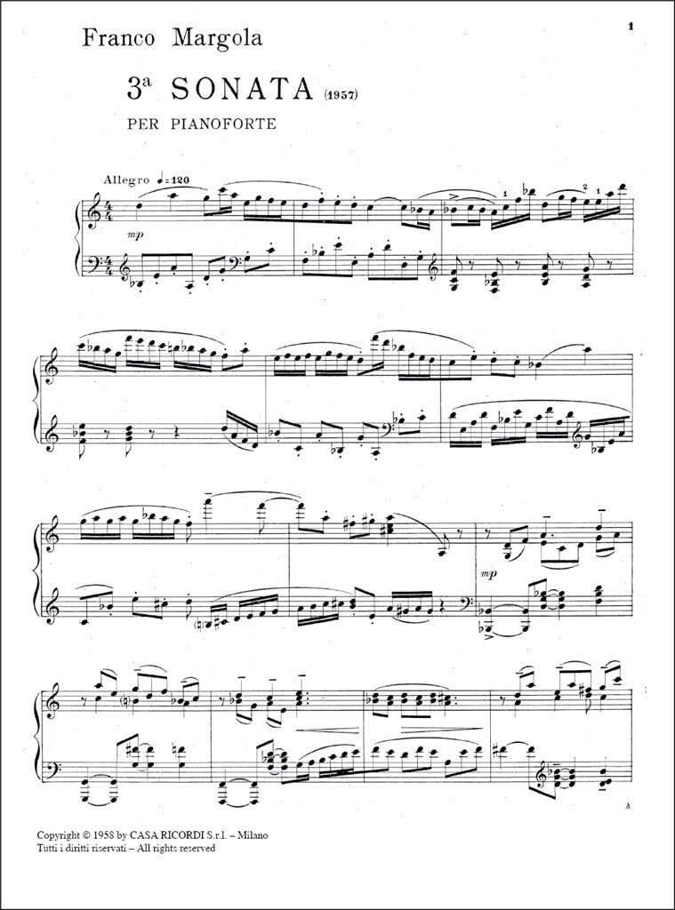 MARGOLA - Terza Sonata, per pianoforte – Bongiovanni Musica