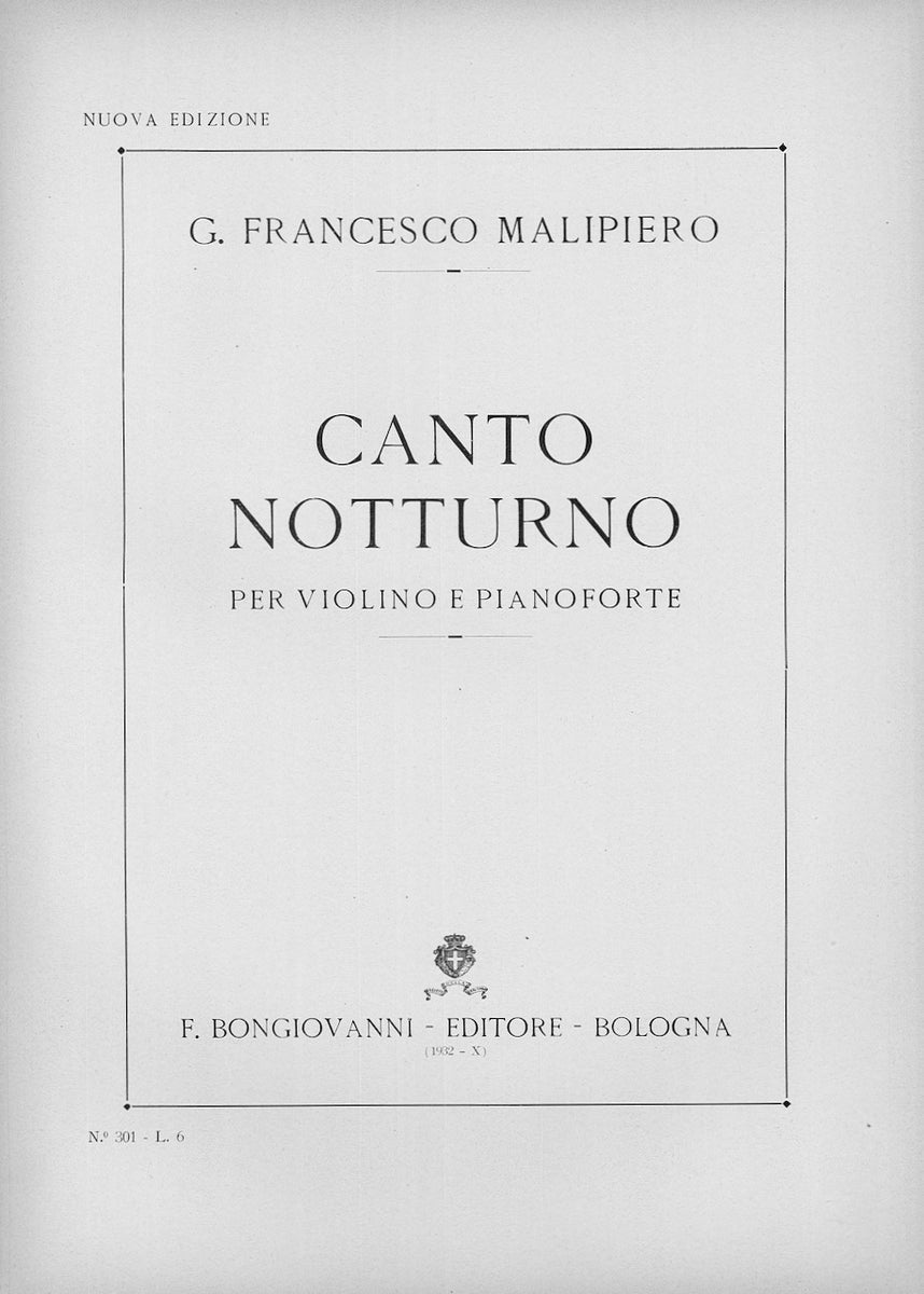 MALIPIERO - Canto notturno, per violino e pianoforte – Bongiovanni Musica