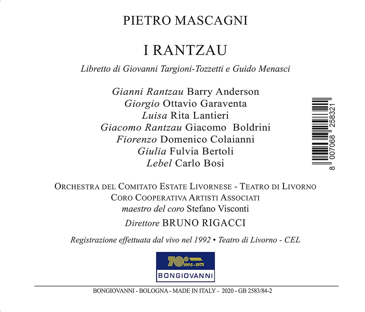 MASCAGNI - I Rantzau – Bongiovanni Musica