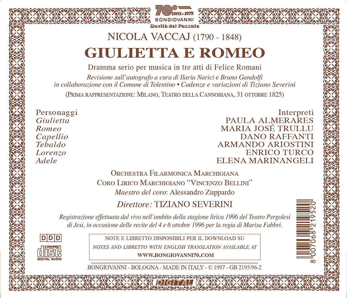 VACCAJ - Giulietta e Romeo – Bongiovanni Musica