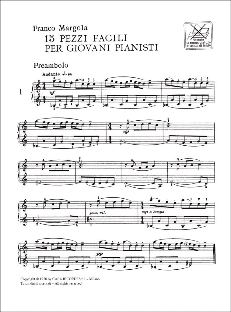 MARGOLA - 15 Pezzi Facili Per Giovani Pianisti – Bongiovanni Musica