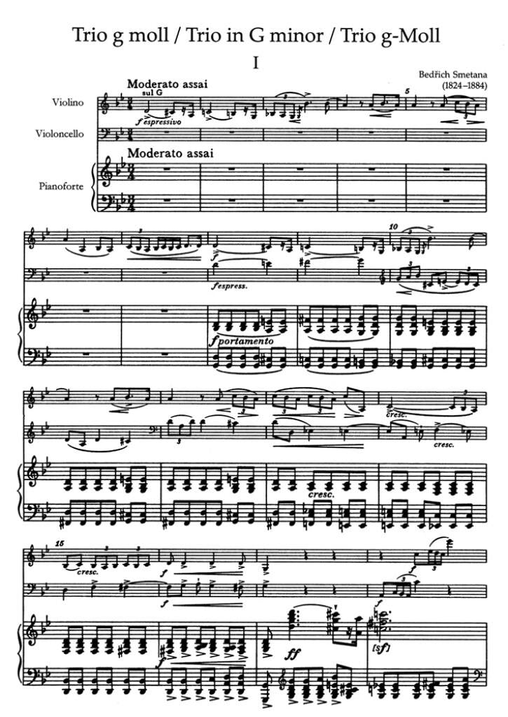 SMETANA - Trio in Sol minore, partitura per pianoforte, violino e viol ...